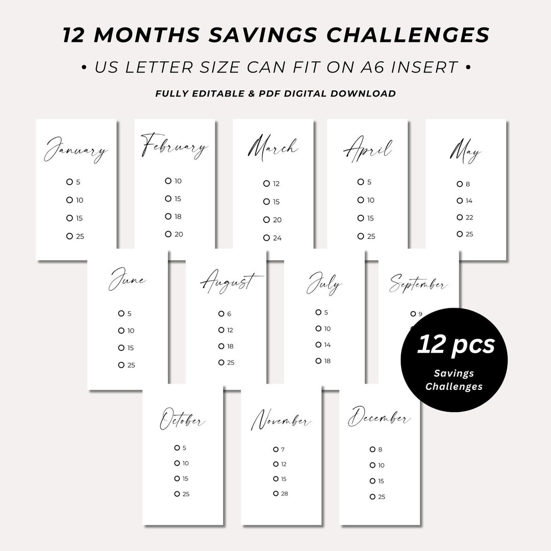 Mini Monthly Savings Challenges, 2024 Savings Challenges Printable ...