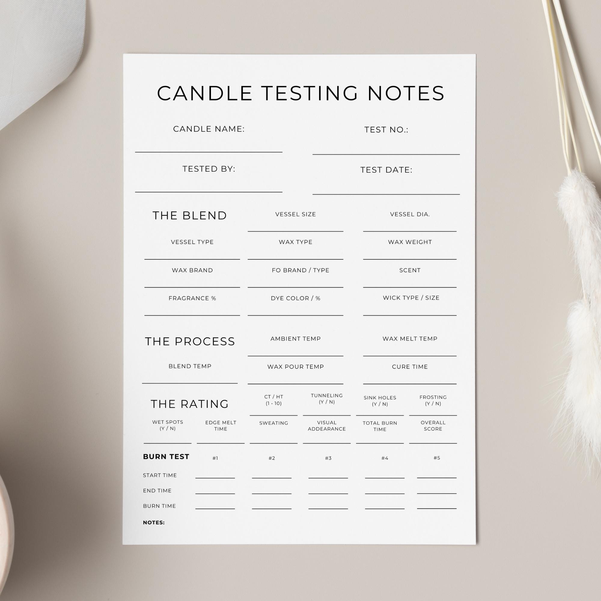 Candle Testing Worksheet, Burn Test, Test Sheet, Testing Notes, Logbook ...