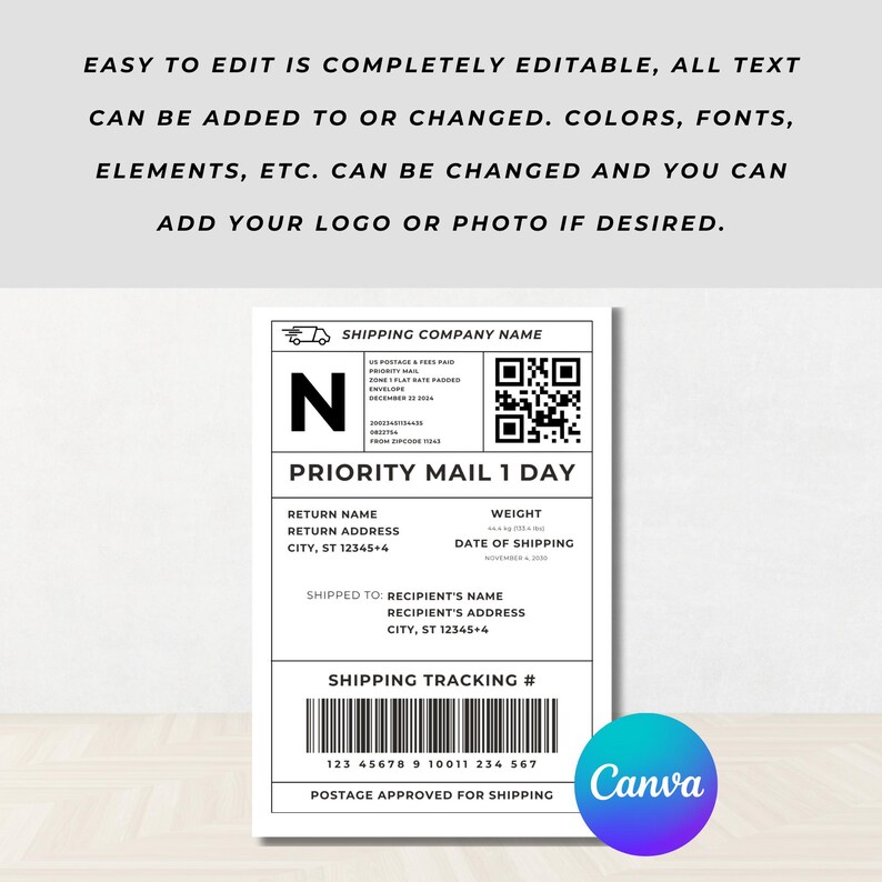 Editable Shipping Label Template: Personalized Mail Label, Canva ...