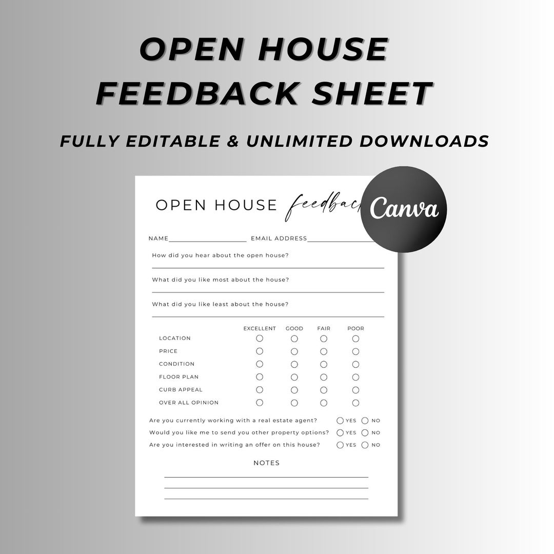 Open House Feedback Form Canva, Real Estate Open House, Buyer Feedback ...