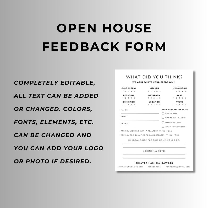 Open House Feedback Form Canva, Real Estate Marketing, Real Estate ...