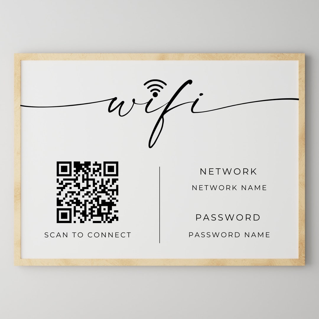 Wifi Password Sign With QR Code, Editable Wifi Sign Template, WIFI ...