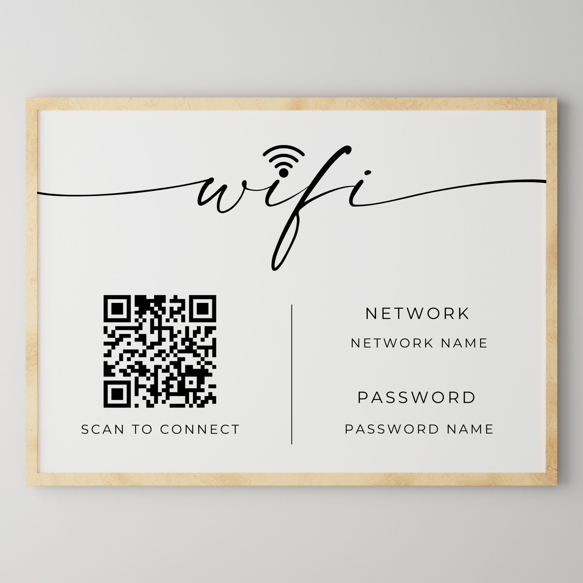 Wifi Password Sign With QR Code, Editable Wifi Sign Template, WIFI ...