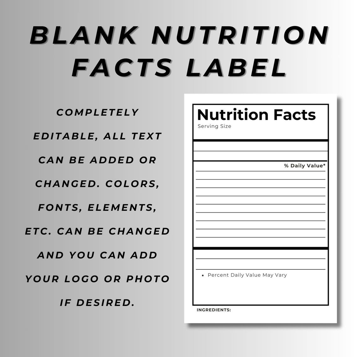 Blank Fillable Nutrition Facts, Nutrition Label Template, Nutritional ...