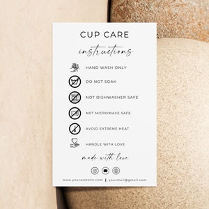 Cup Care Card Instructions Editable, Tumbler Care Instruction, Cup ...