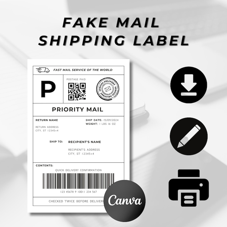 Editable Shipping Label Template: Personalized Mail Label (canva ...
