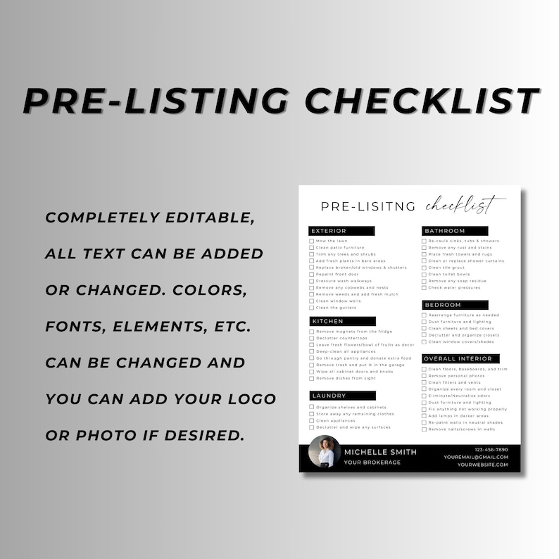 Seller Pre-listing Checklist, Checklist for Home Sellers, Real Estate Home Selling Checklist ...