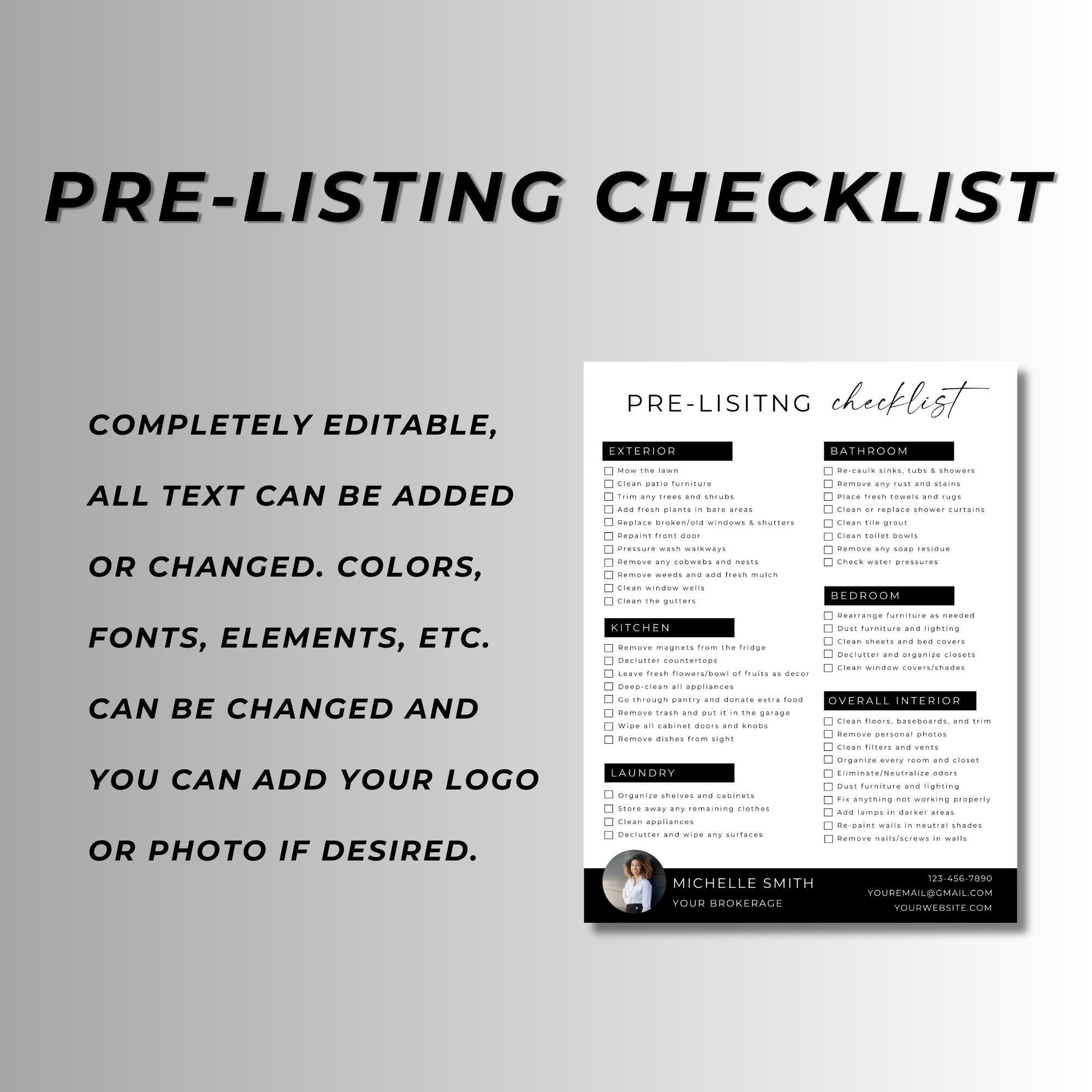 Seller Pre-listing Checklist, Checklist for Home Sellers, Real Estate ...