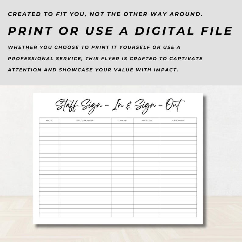 Staff Sign-in & Sign-out Sheet Template, Fancy Font, Sign-in and Sign ...