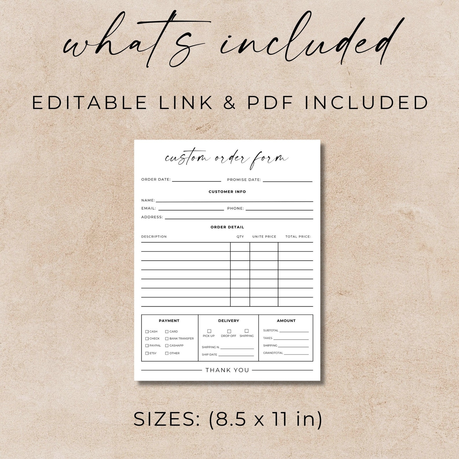 Printable Order Form for Small Business, Order Form Editable Template ...