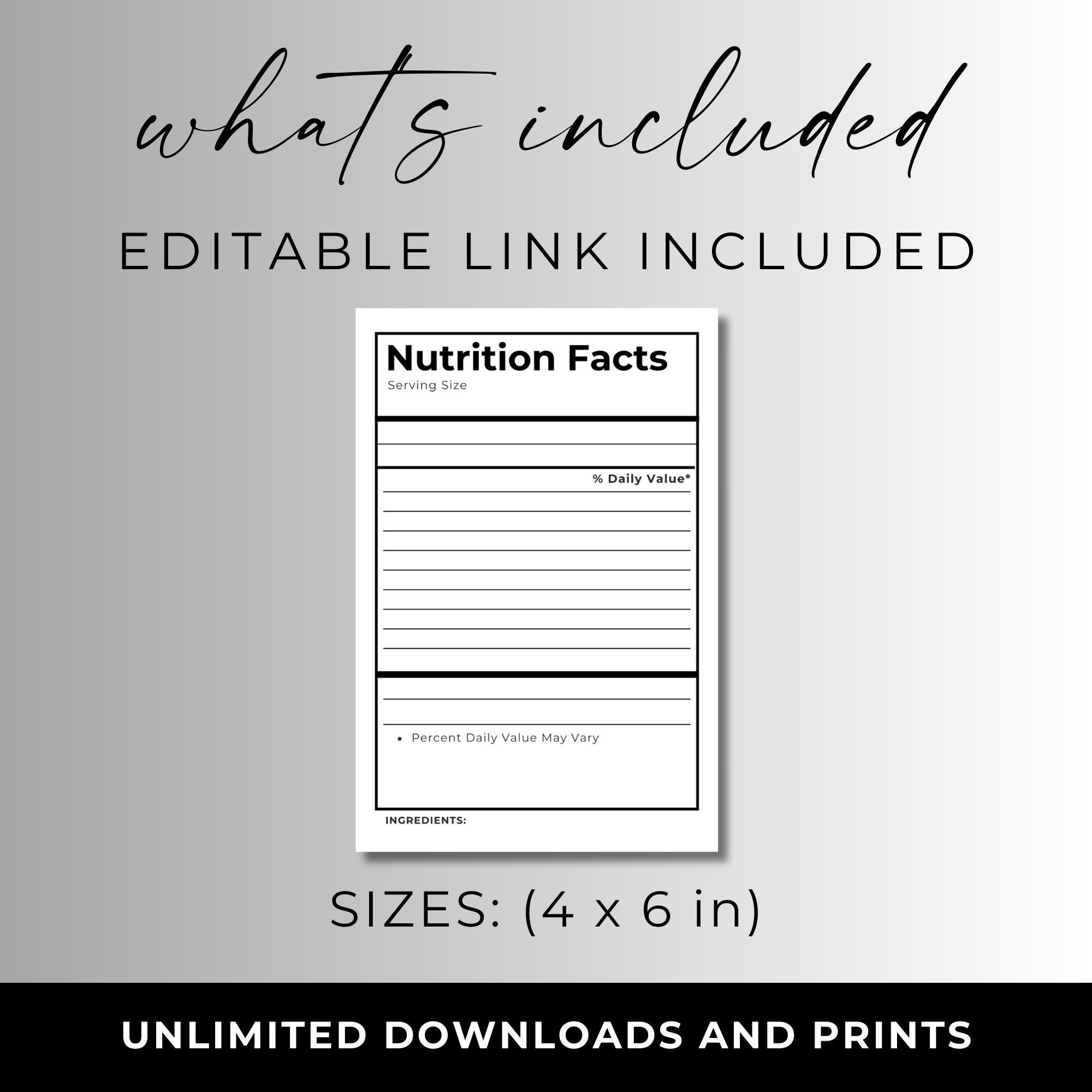 Blank Fillable Nutrition Facts, Nutrition Label Template, Nutritional ...