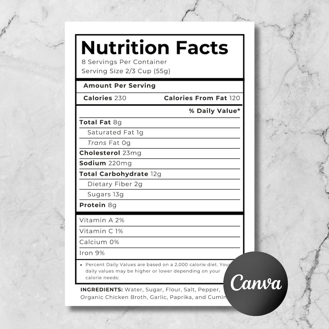 Nutrition Fact Editable, Nutrition Label Template, Nutritional SVG PNG ...