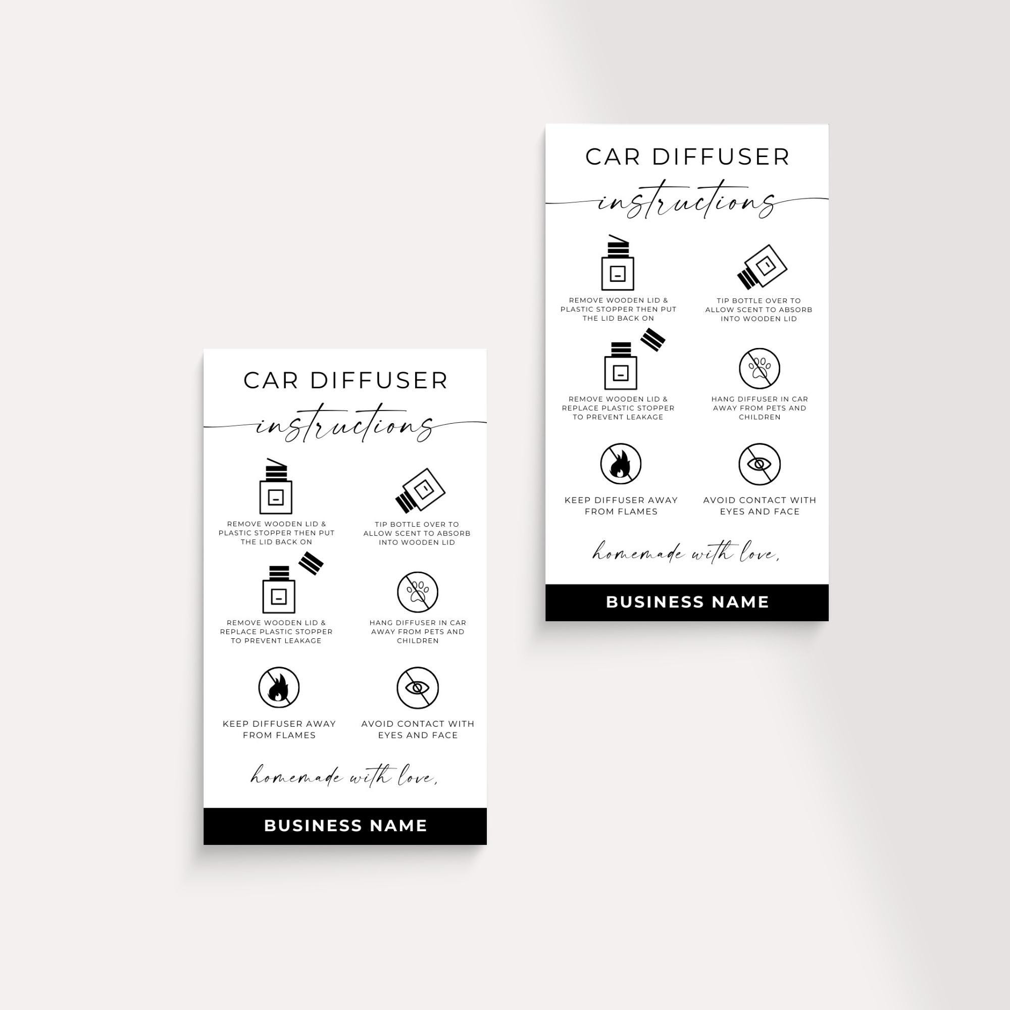 Car Diffuser Care Card Canva, Small Business Care Instructions, Car Air ...