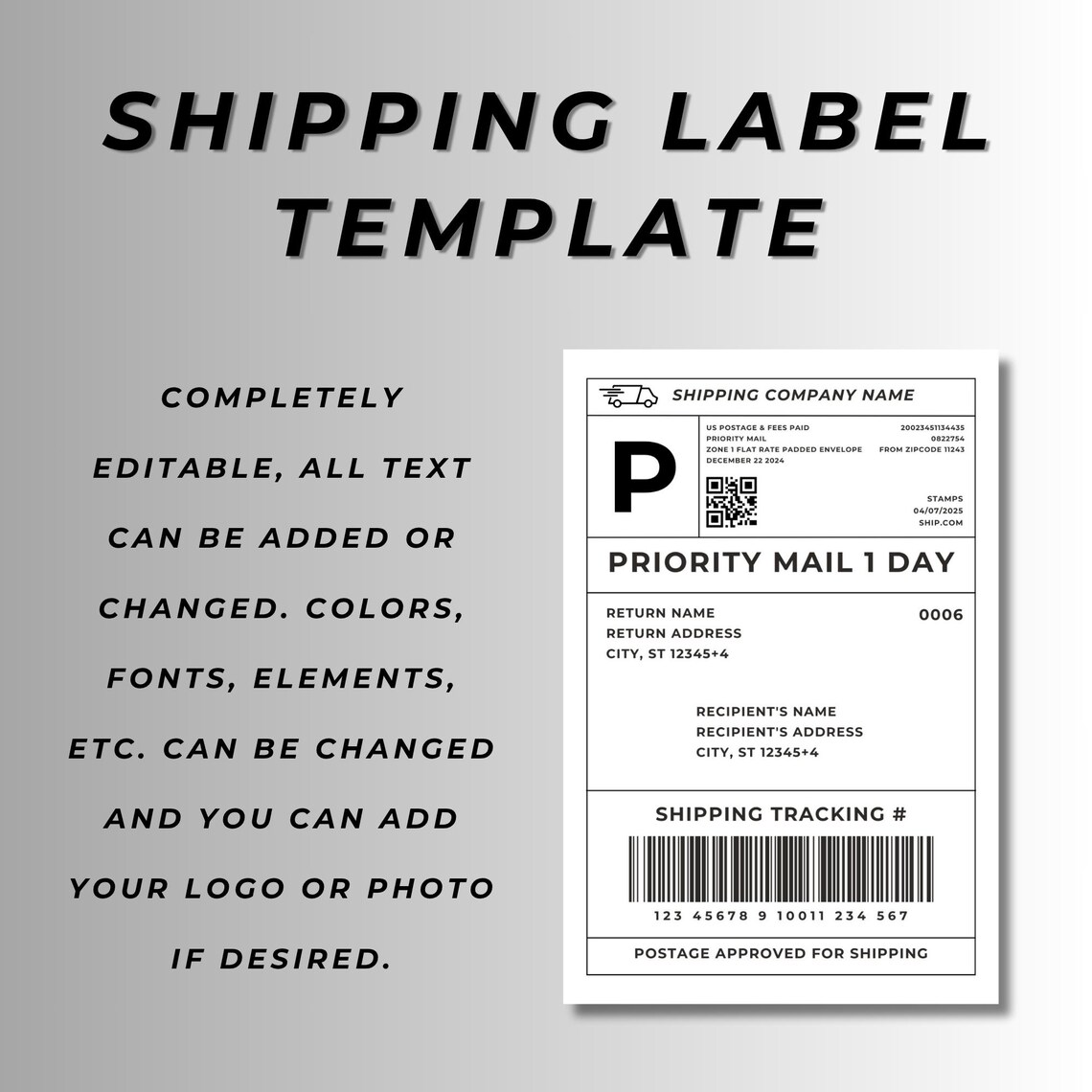 Editable Shipping Label Template: Personalized Mail Label, Canva ...