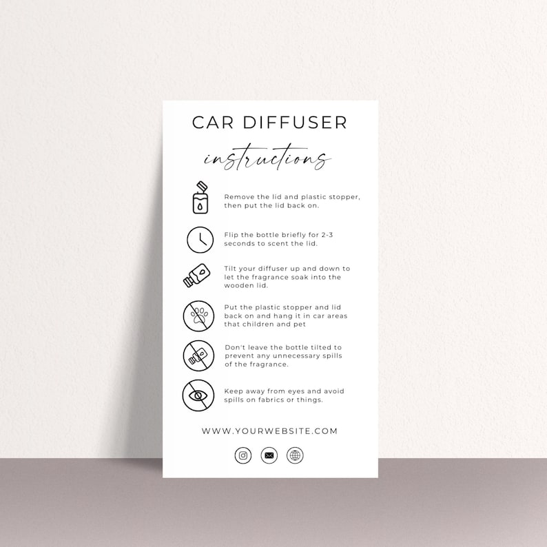Car Diffuser Care Card Canva, Small Business Care Instructions, Car Air ...