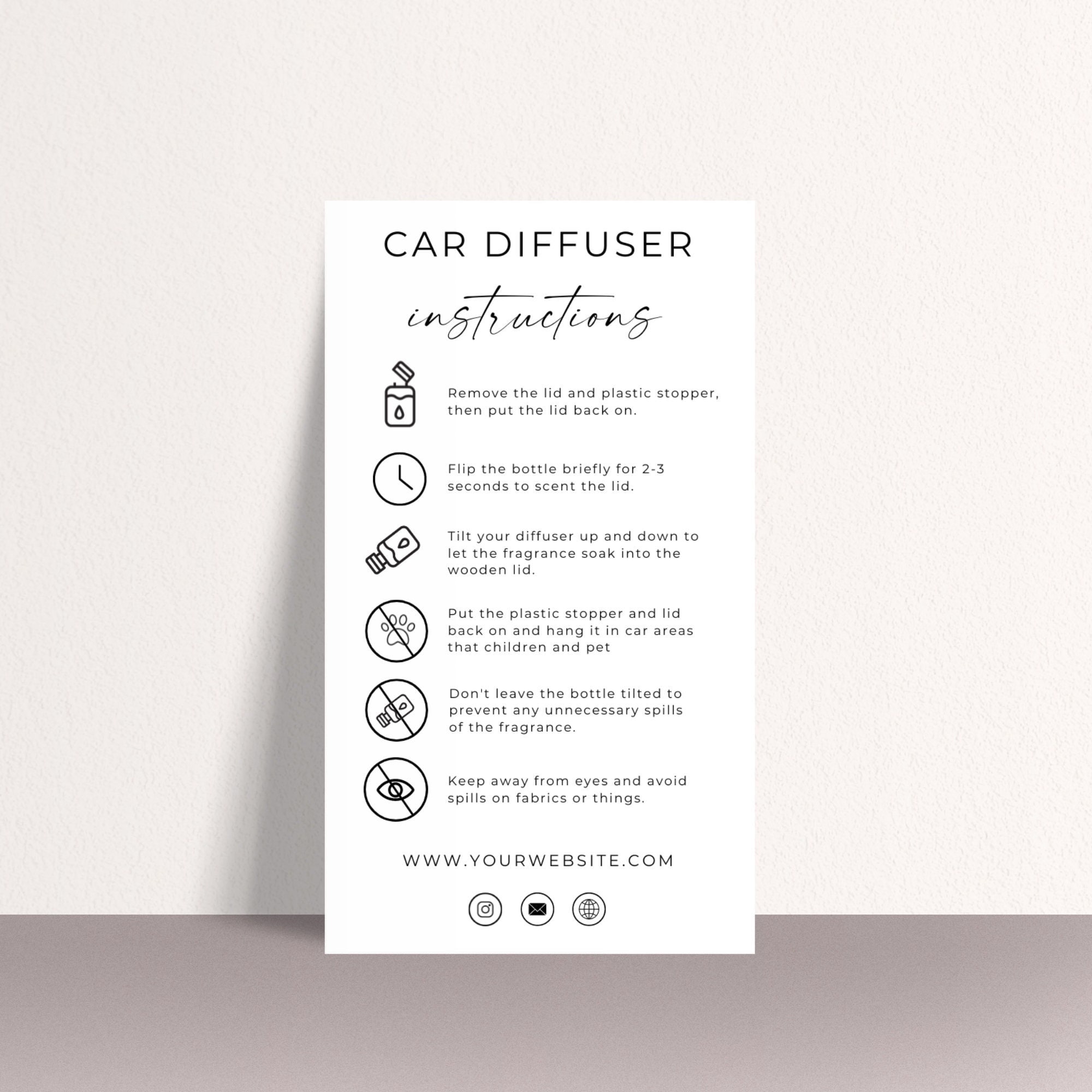 Car Diffuser Care Card Canva, Small Business Care Instructions, Car Air ...