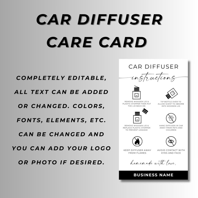 Car Diffuser Care Card Canva, Small Business Care Instructions, Car Air ...