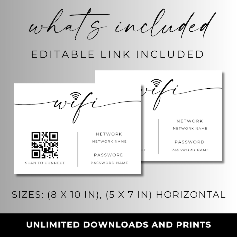 Wifi Password Sign With QR Code, Editable Wifi Sign Template, WIFI ...