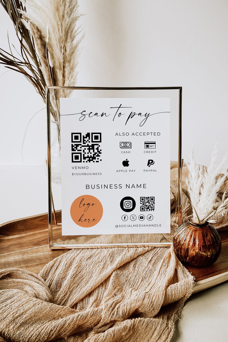 QR Code Sign Business Scan to Pay, Editable QR Code Sign, Small ...
