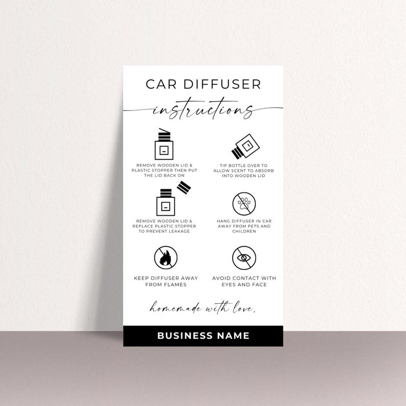 Car Diffuser Care Card Canva, Small Business Care Instructions, Car Air ...