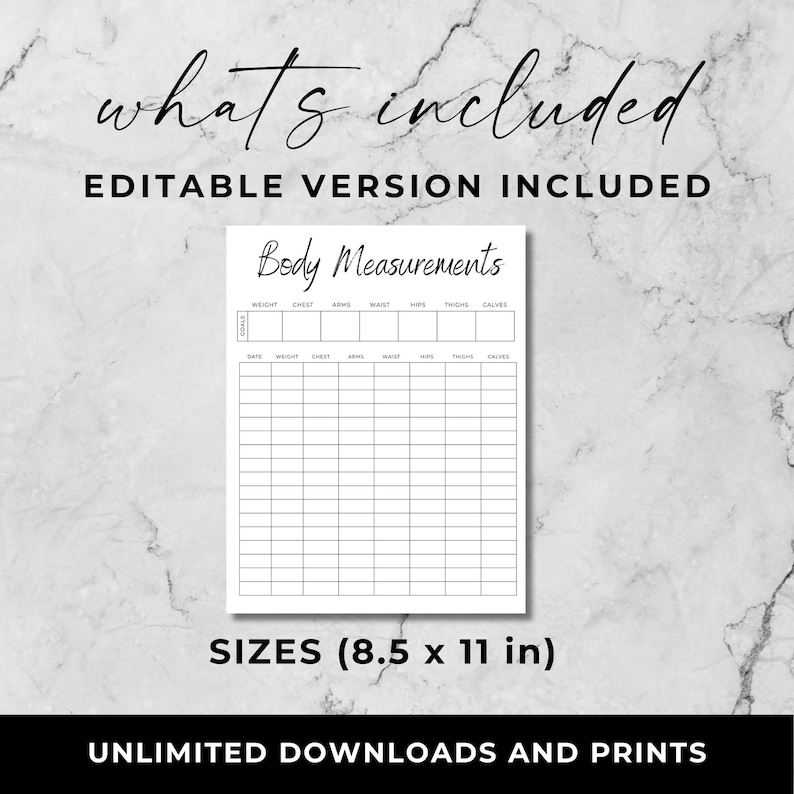 Body Measurements Tracker, Fitness Progress Sheet Template, Body ...