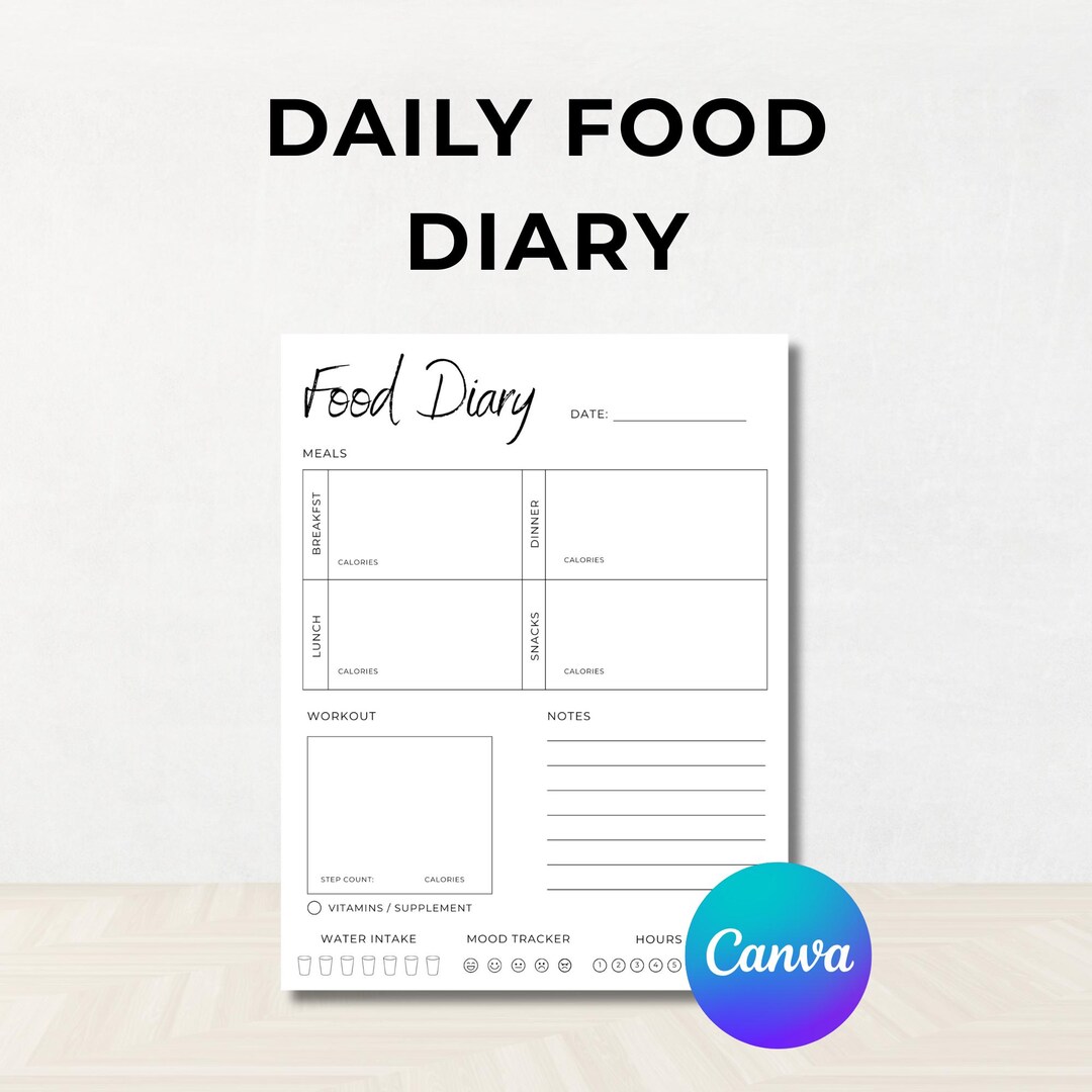 Daily Food Diary, Fitness and Health, Food Journal, Vitamin & Water ...