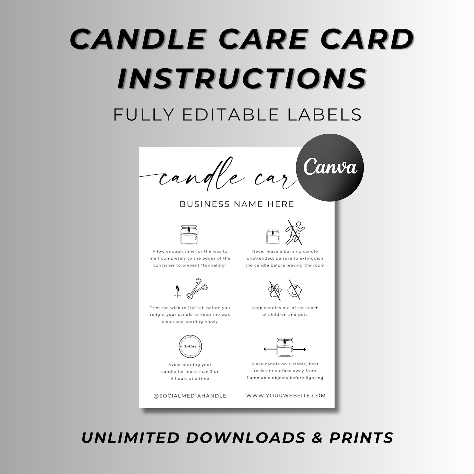 Candle Care Instructions Card, Candles Care Guide, Candle Safety Card ...