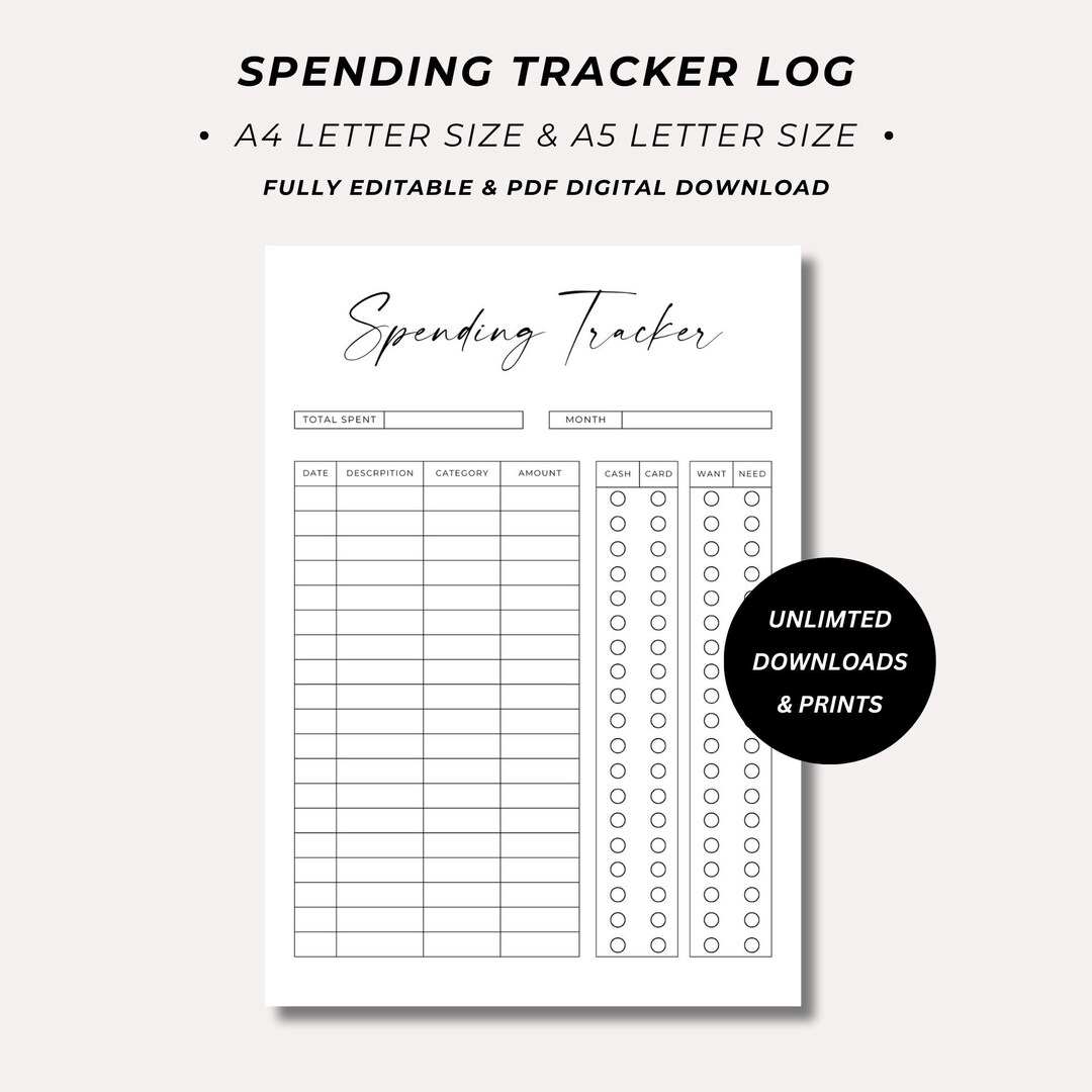 Spending Tracker Printed, Spending Log, Finance Tracker, Expense ...