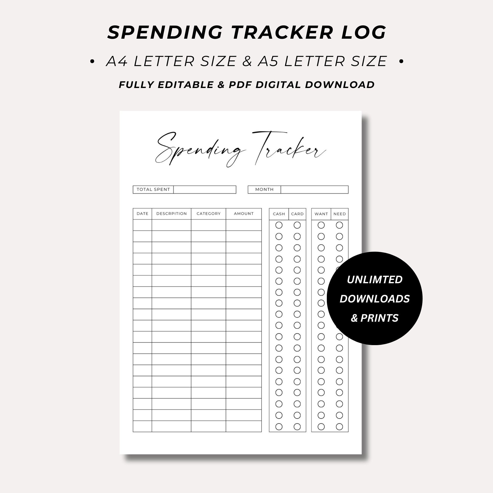 Spending Tracker Printed, Spending Log, Finance Tracker, Expense ...
