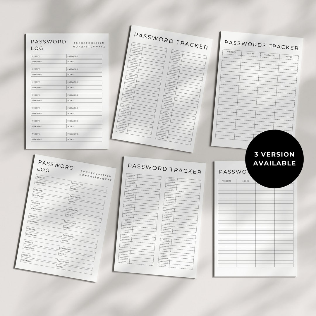 Password Tracker Editable, Password Tracker Bundle, 3 Password Log ...