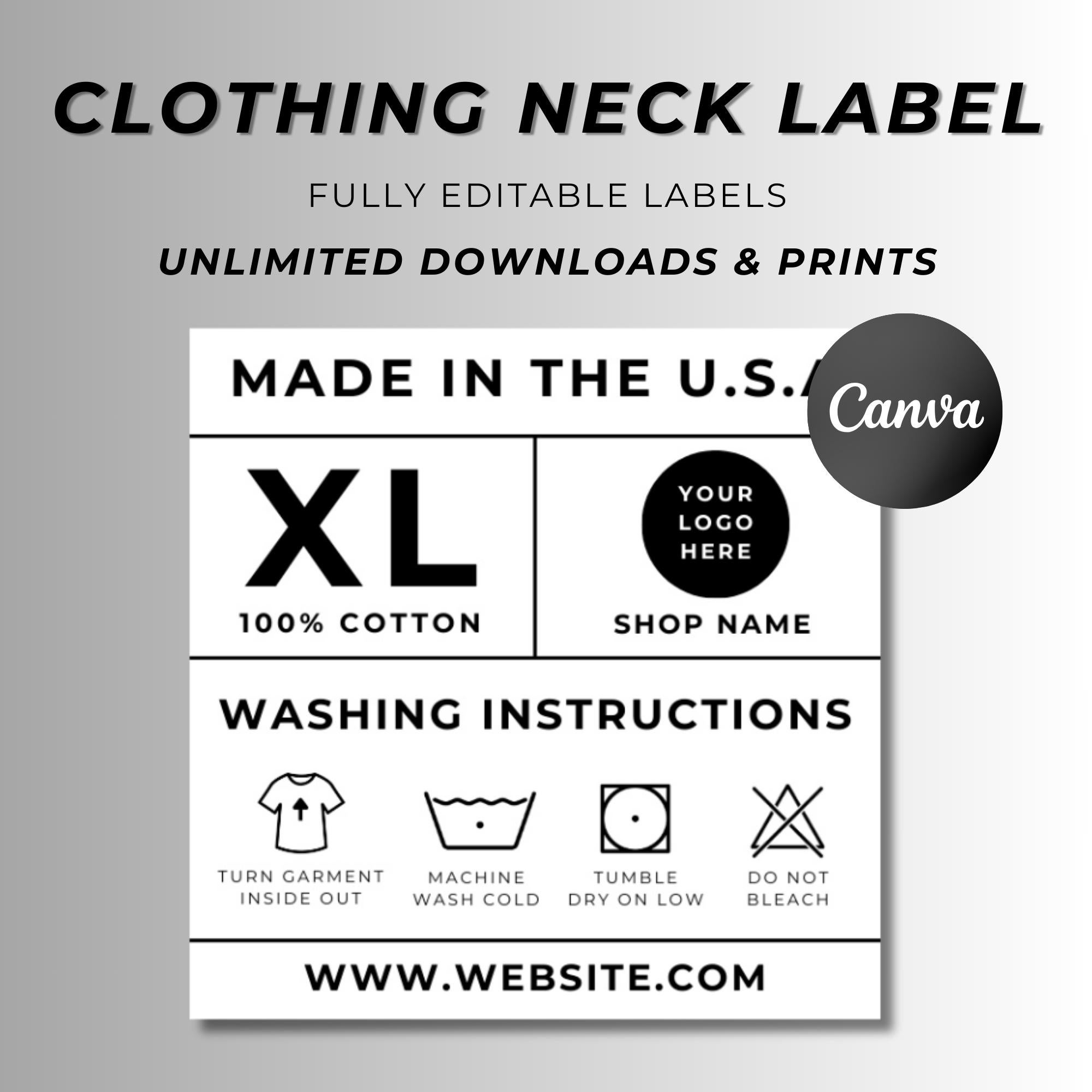Clothing Neck Label Template, Washing Instructions, T-shirt Neck Label ...