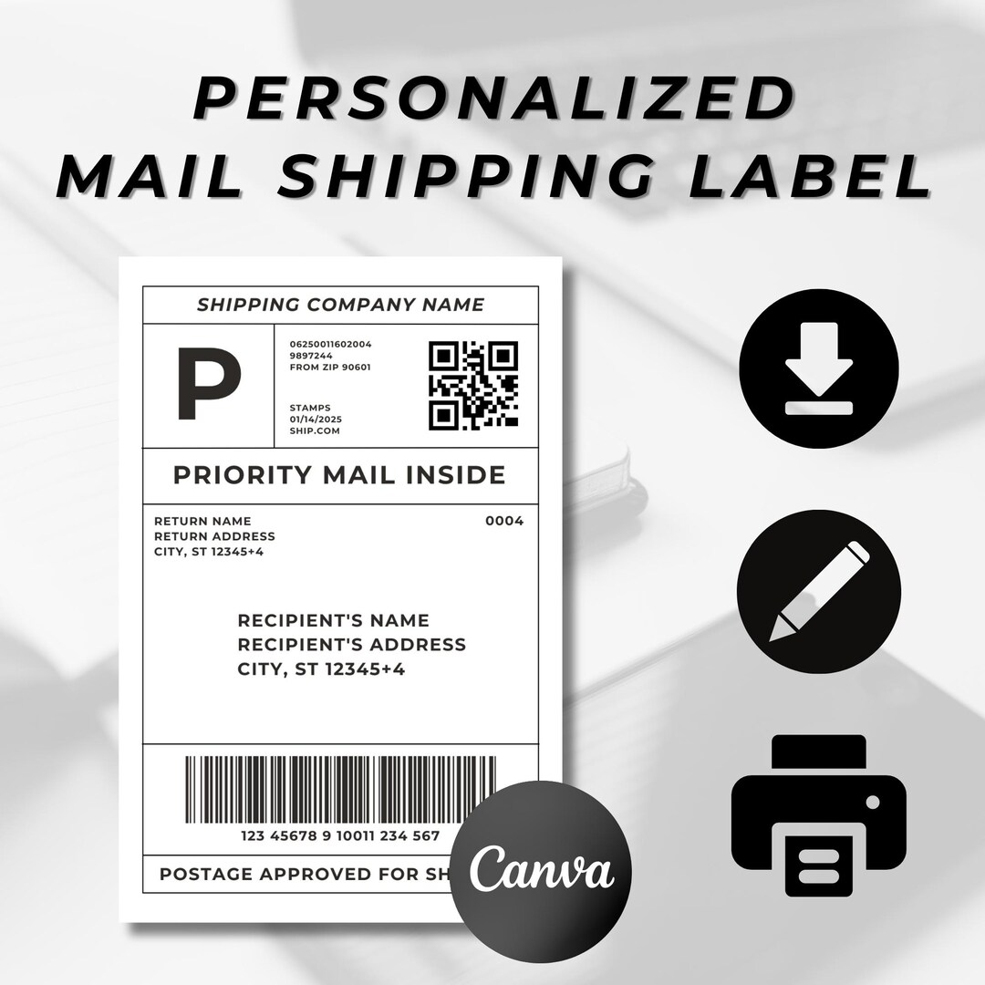Editable Shipping Label Template: Personalized Mail Label (canva ...