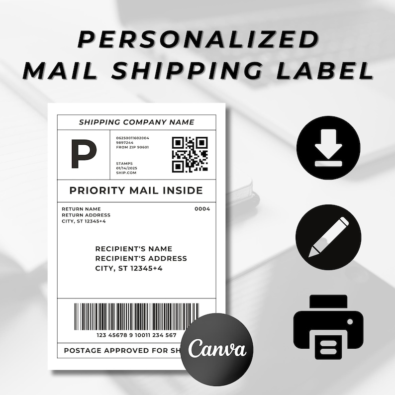 Editable Shipping Label Template: Personalized Mail Label (canva ...