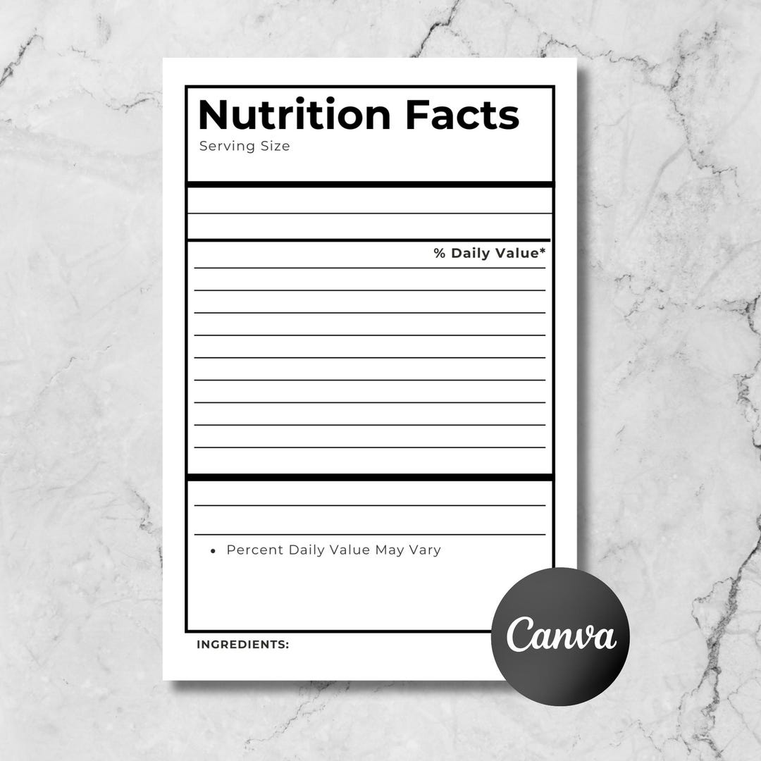 Blank Fillable Nutrition Facts, Nutrition Label Template, Nutritional ...