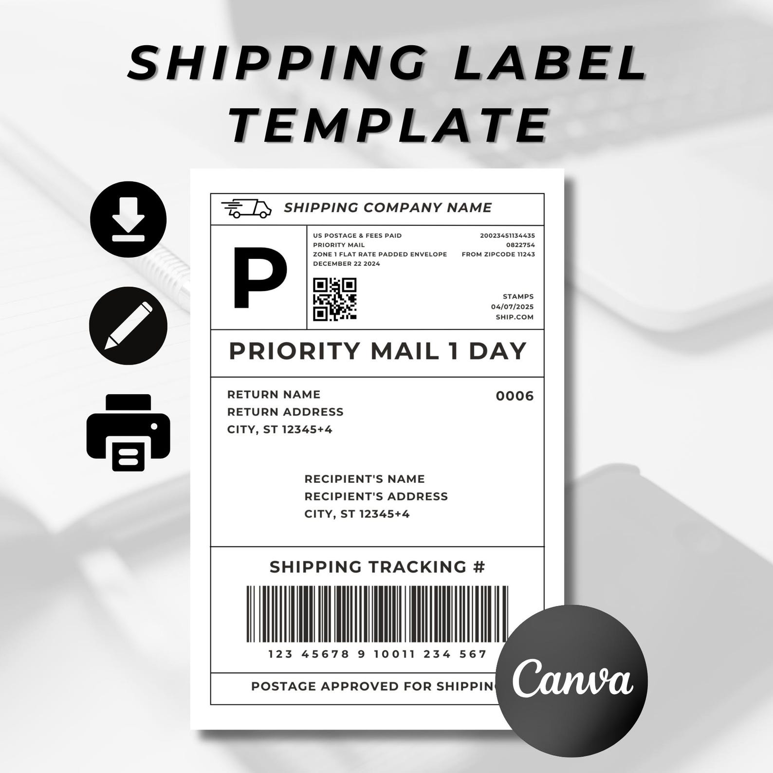 Editable Shipping Label Template: Personalized Mail Label, Canva ...