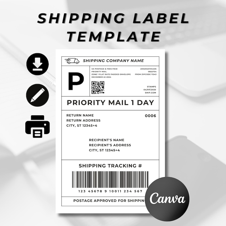 Editable Shipping Label Template: Personalized Mail Label, Canva ...