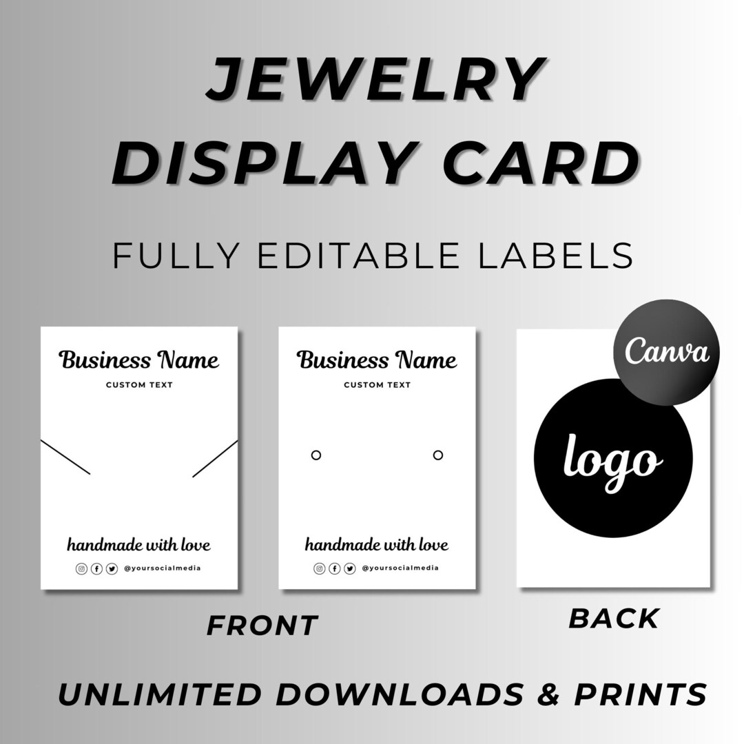 Jewelry Display Cards Template, Earrings Display Cards, Custom Jewelry ...