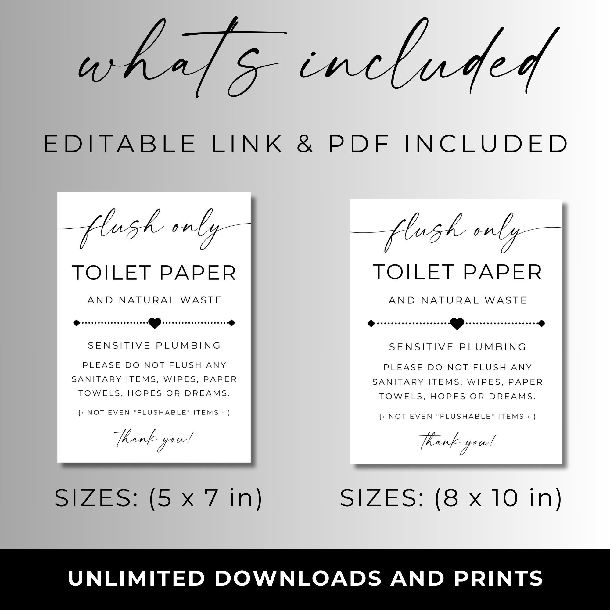 Flush Only Toilet Paper & Natural Waste Sign, Sensitive Plumbing, No ...