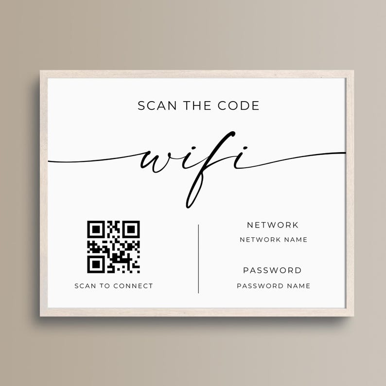 Wifi Password Sign With QR Code, Editable Wifi Sign Template, WIFI ...