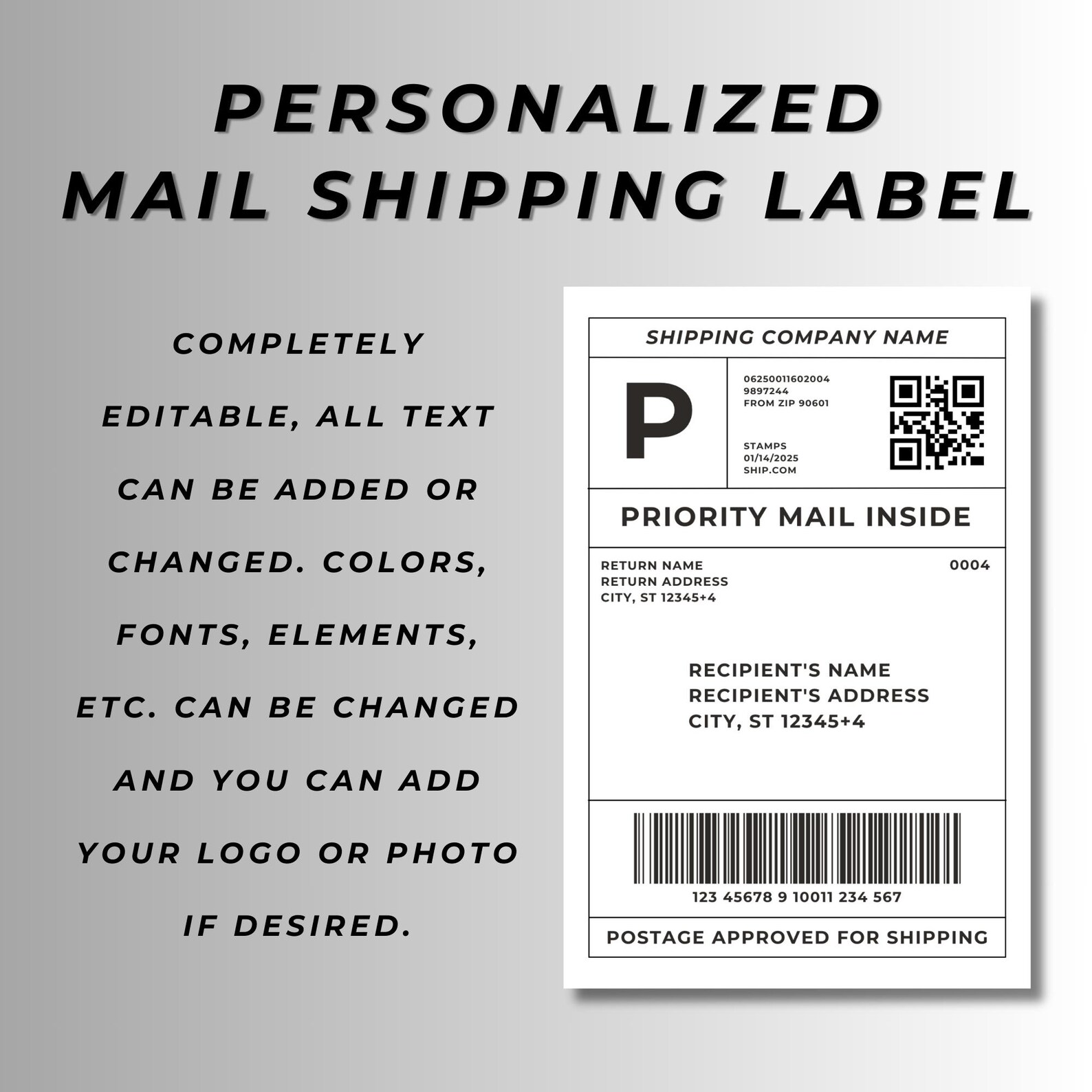 Editable Shipping Label Template: Personalized Mail Label (canva ...