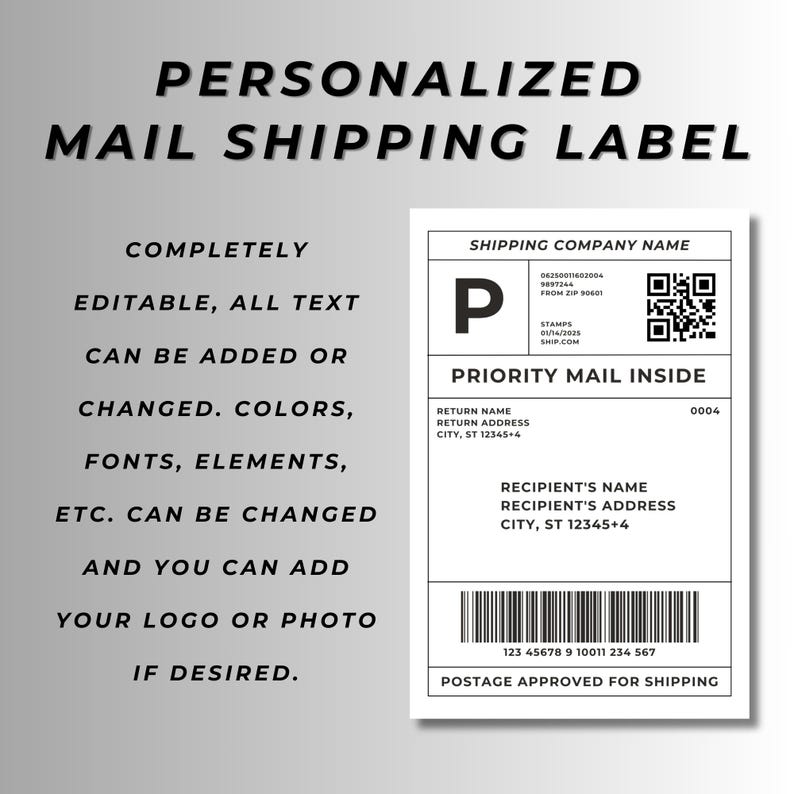 Editable Shipping Label Template: Personalized Mail Label (canva ...