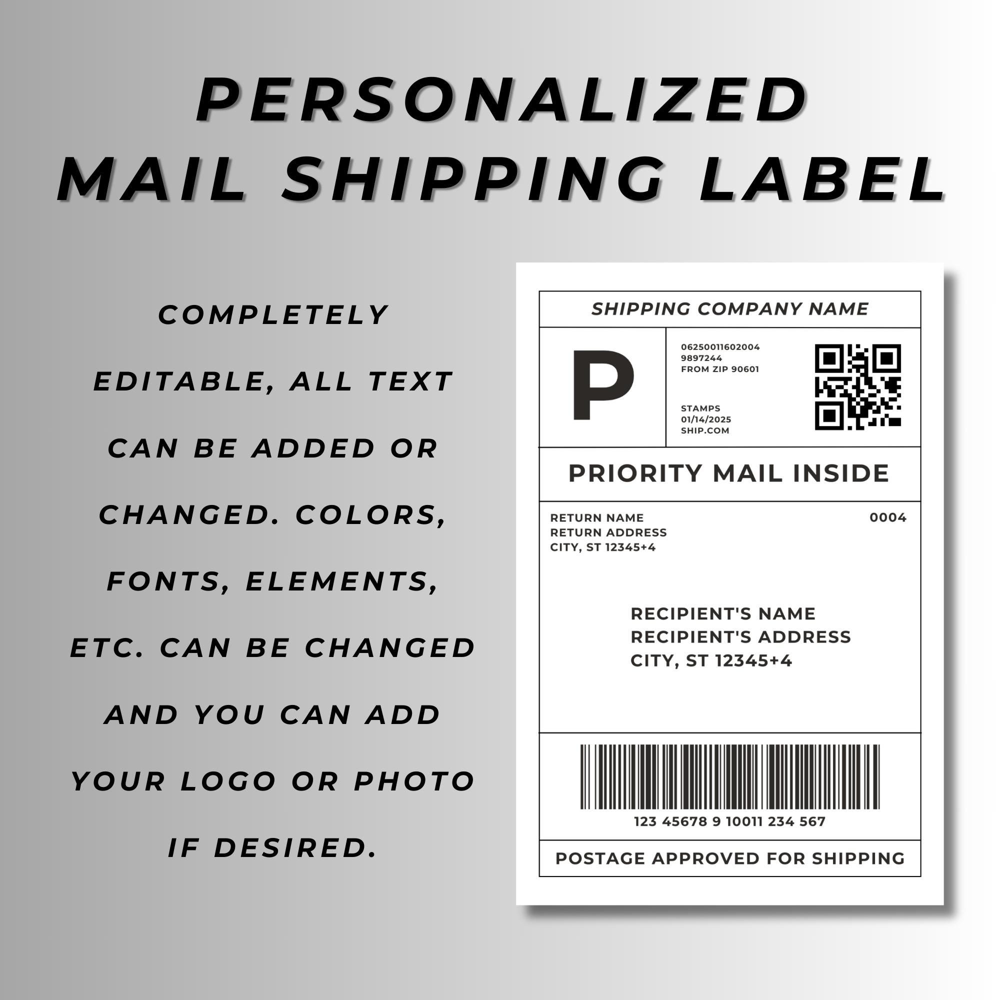 Editable Shipping Label Template: Personalized Mail Label (canva ...