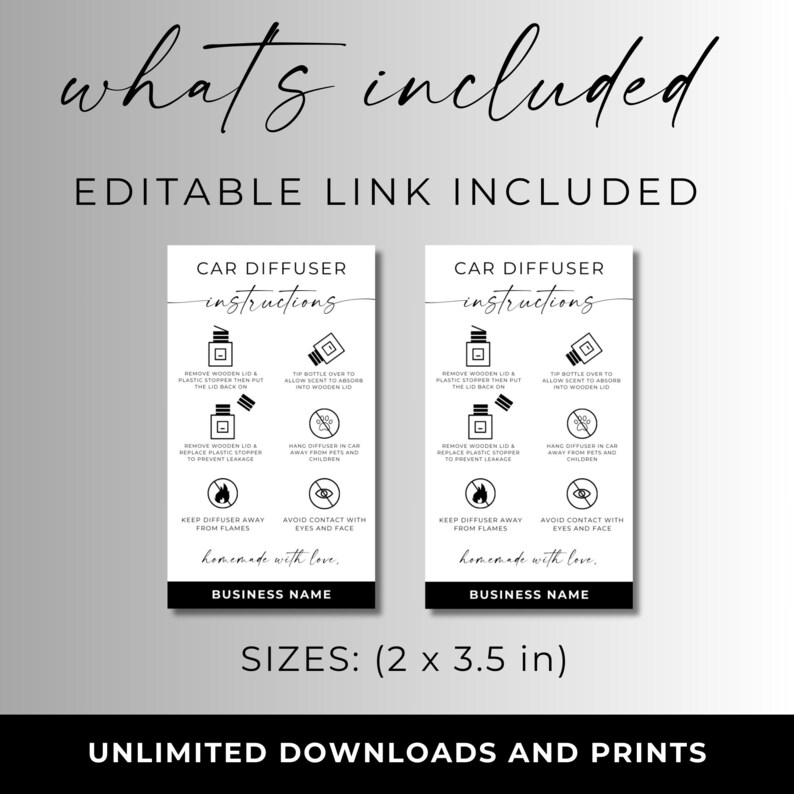 Car Diffuser Care Card Canva, Small Business Care Instructions, Car Air ...
