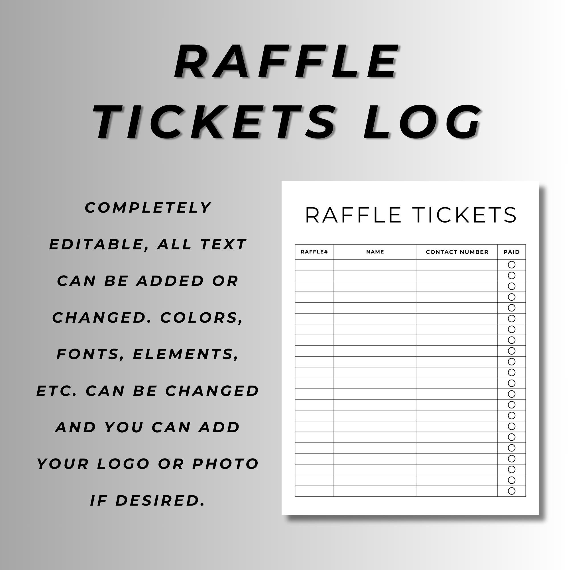 Raffle Tracker Template, Ticket Sales Tracker, Raffle Log, Raffle ...