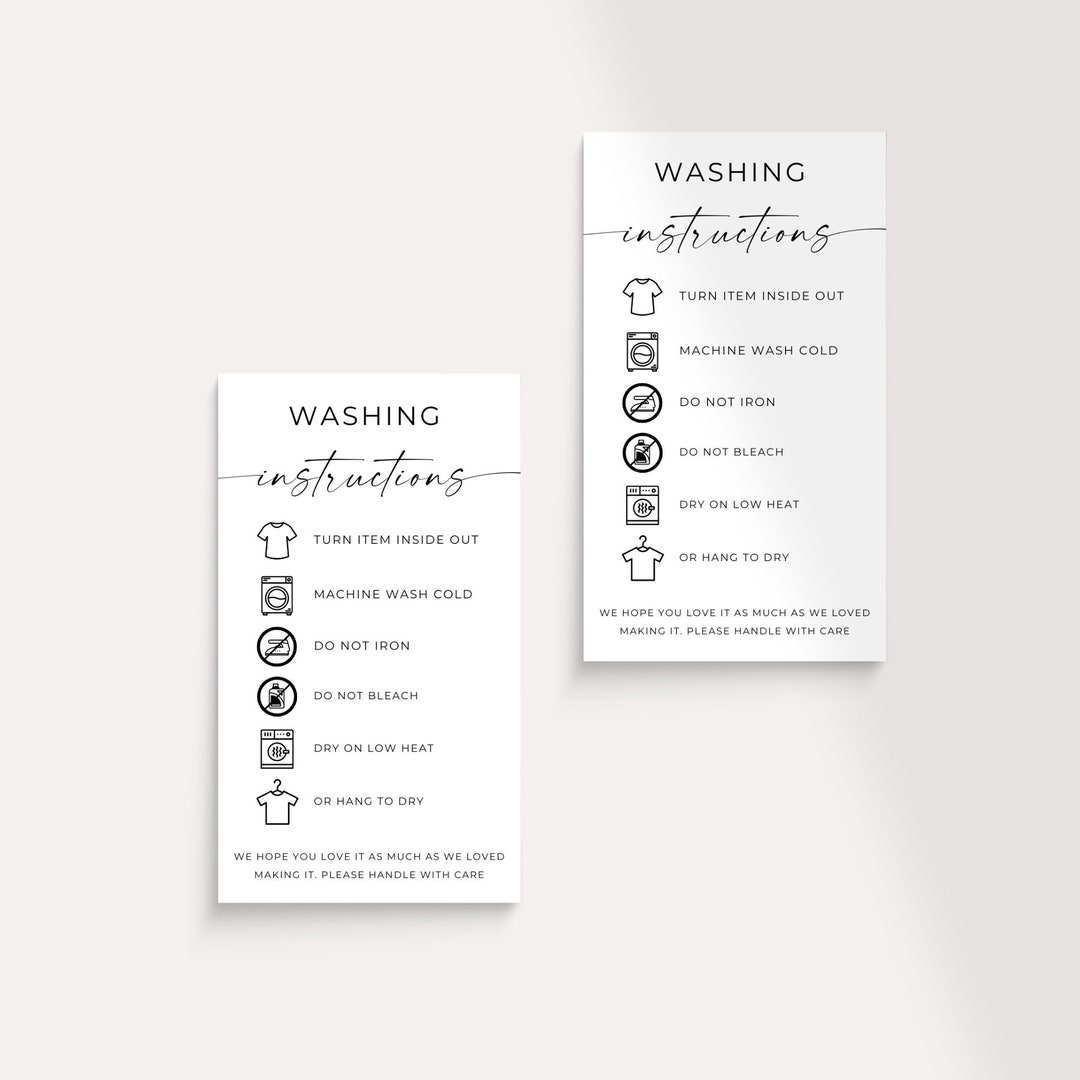 Washing Instructions Card, T-shirt Care Card, Clothing Care Card ...