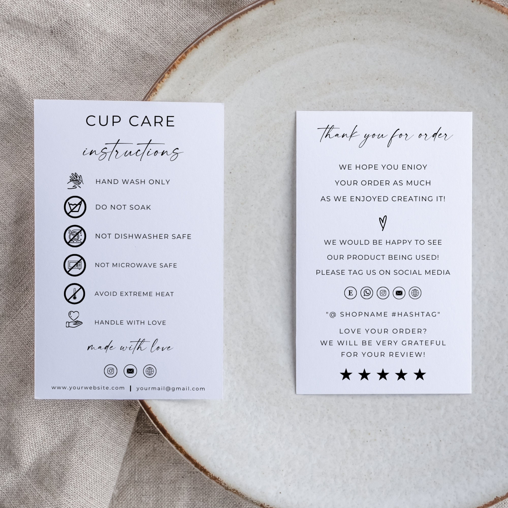 Cup Care Card Instructions Editable, Tumbler Care Instruction, Cup ...