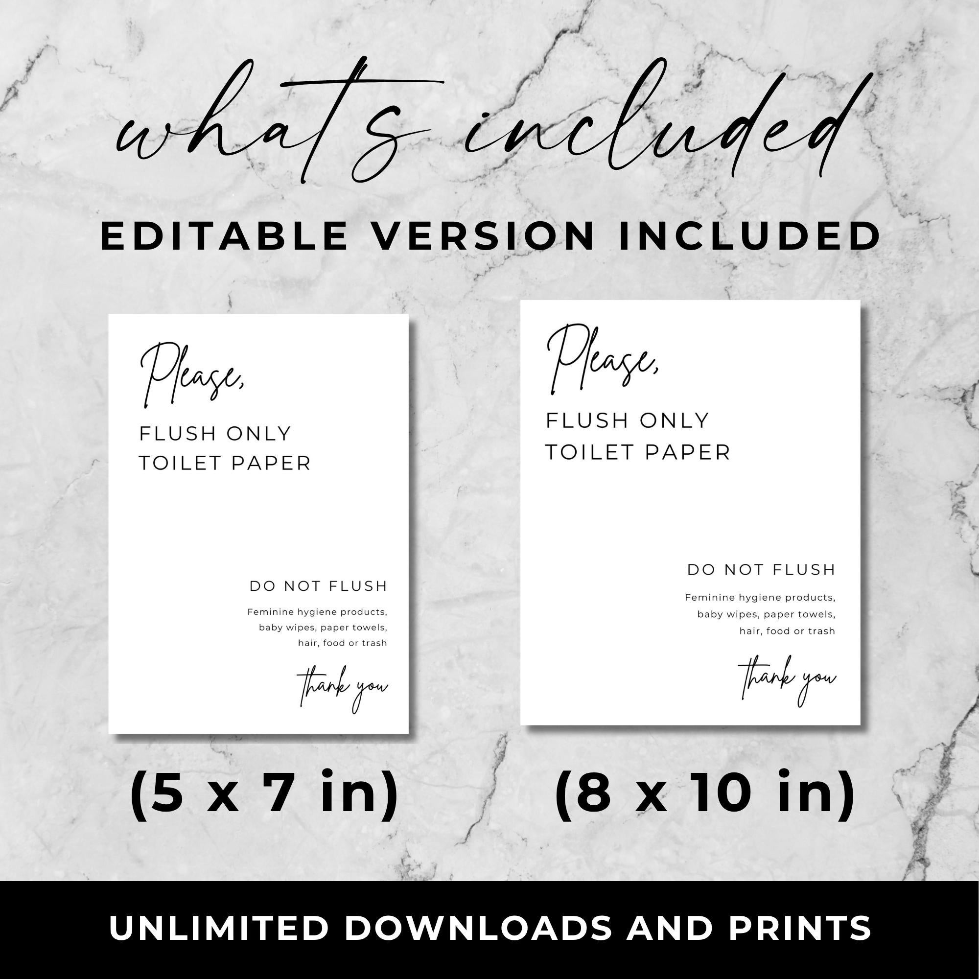 Flush Only Toilet Paper Sign, Printable Sign for Airbnb, Office ...