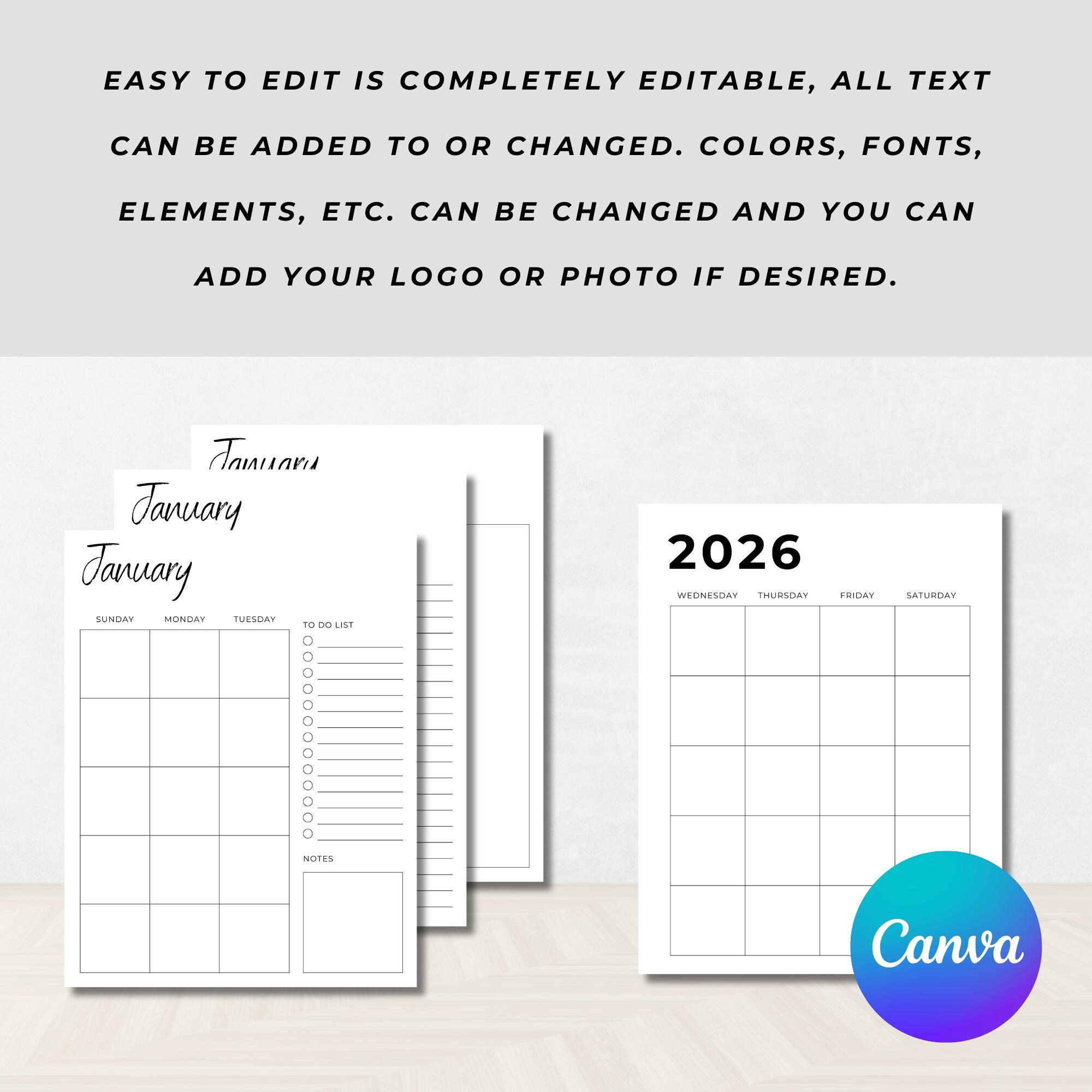 2026 Undated Monthly Planner, Monthly Calendar Printable, Lined ...