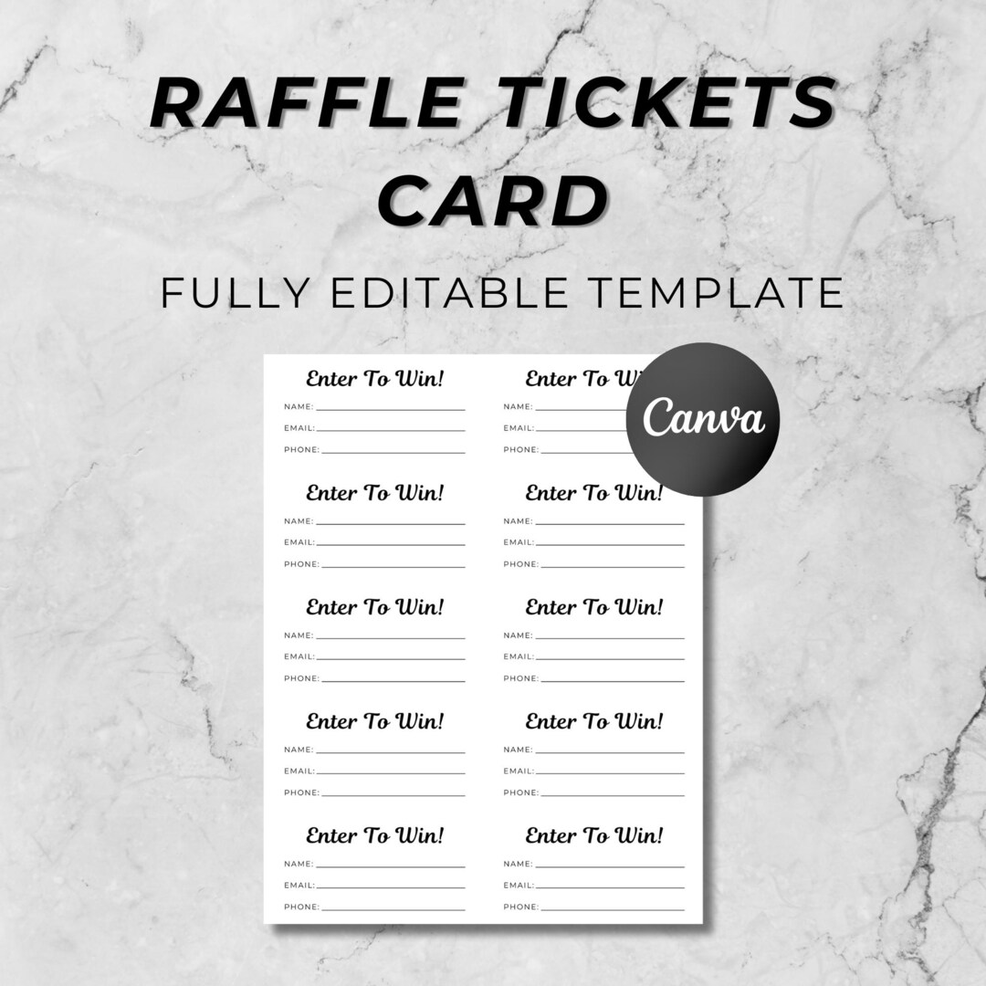 Raffle Ticket Form, Enter to Win Ticket, Drawing Slips, Custom DIY ...