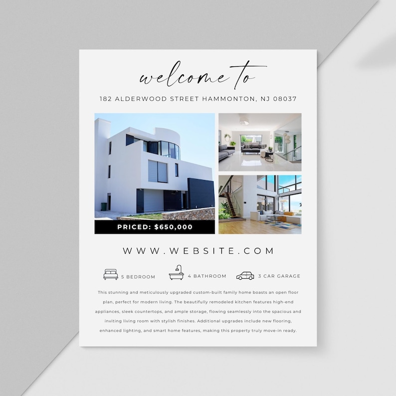 Real Estate Flyer Template: Just Listed, Modern Design (canva Editable ...